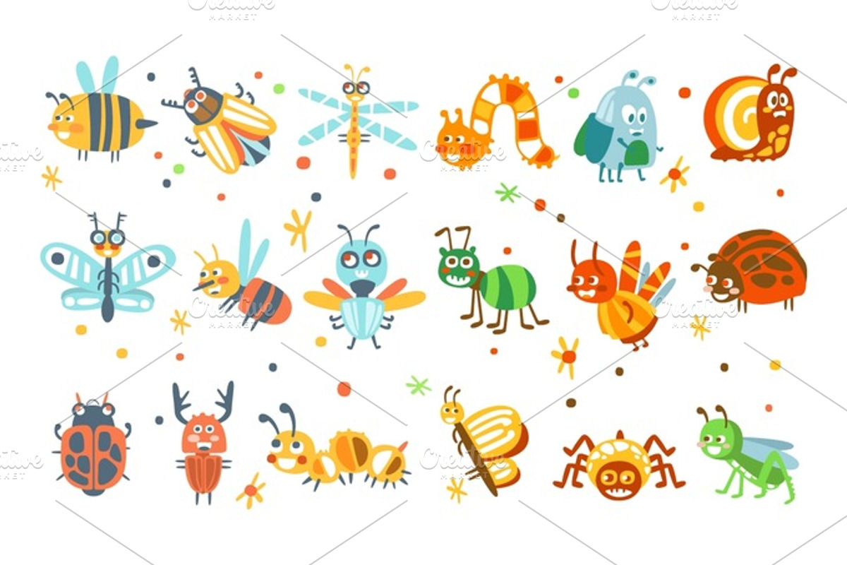 Cute cartoon bugs set. Funny insects colorful cartoon characters, an ...
