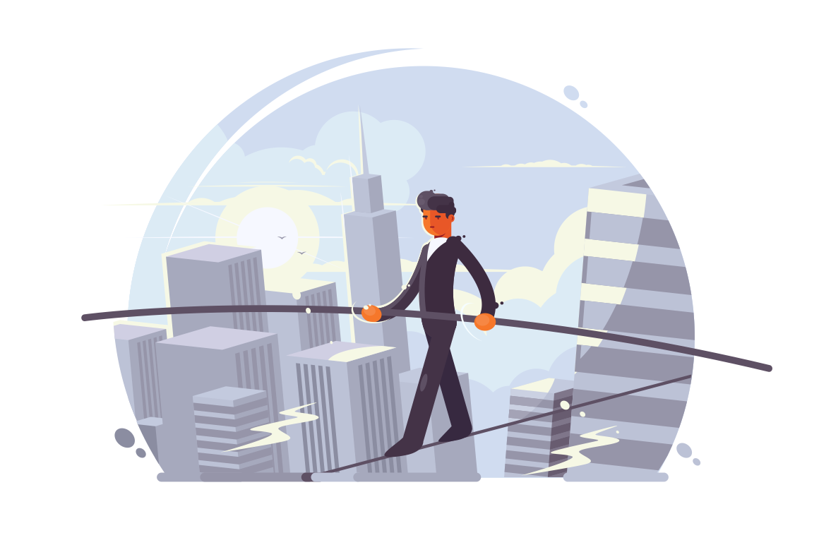 Tightrope walker going on rope, a Person Illustration by Kit8.net