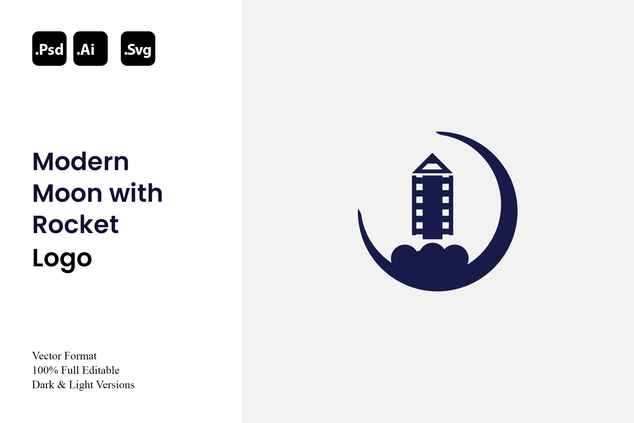Modern Moon with Rocket Logo