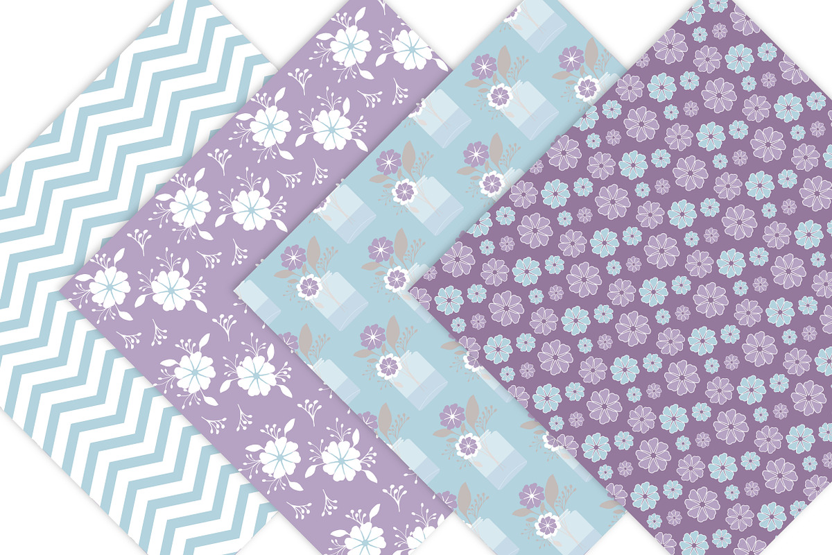 Floral Digital Paper Pack - Purple, a Pattern Graphic by Leska's ...