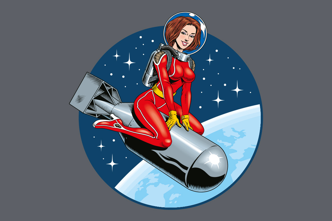 Pin up girl riding a nuclear bomb | Illustrations ~ Creative Market