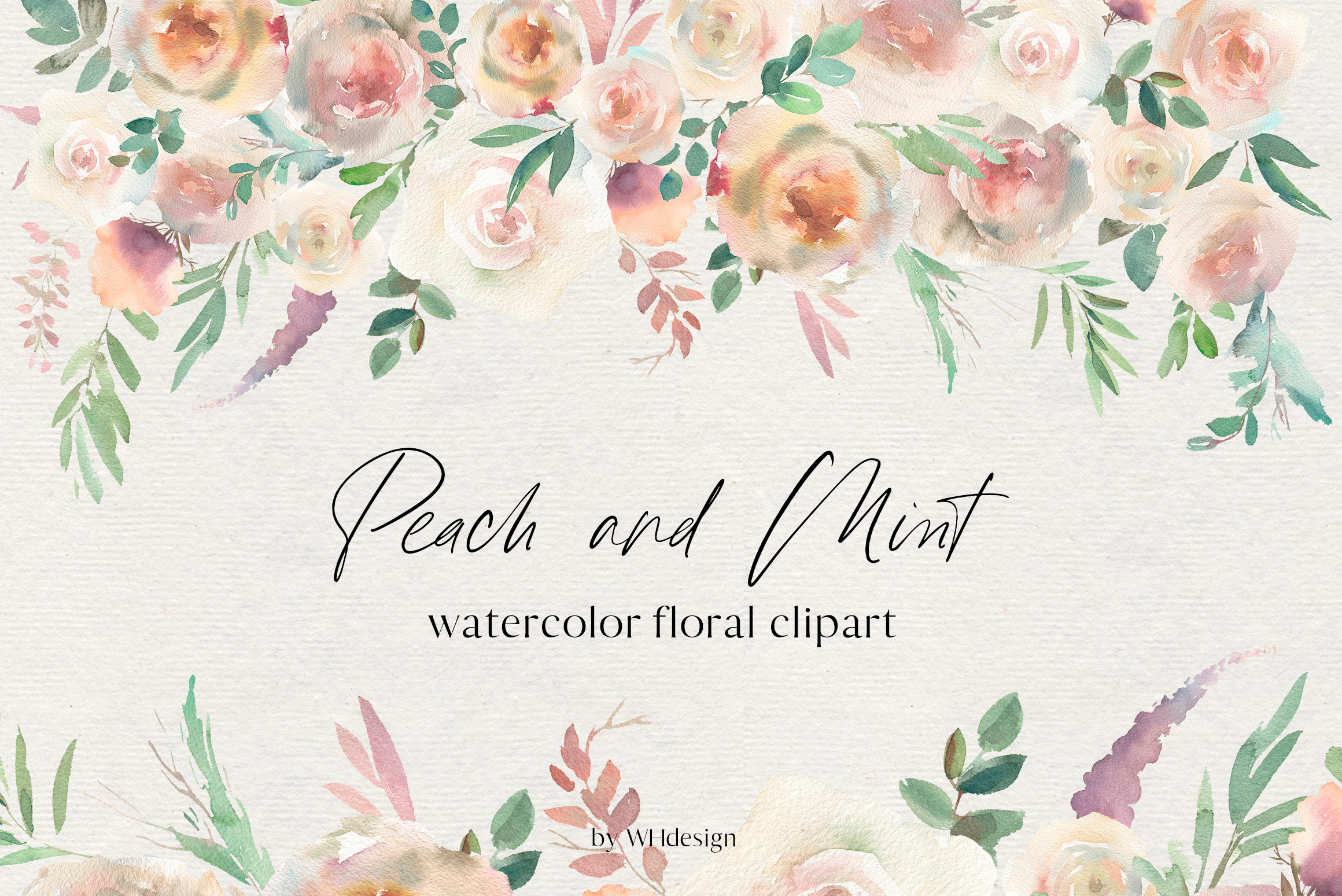 Peach & Mint Watercolor Flowers PNG, a Decorative Illustration by ...