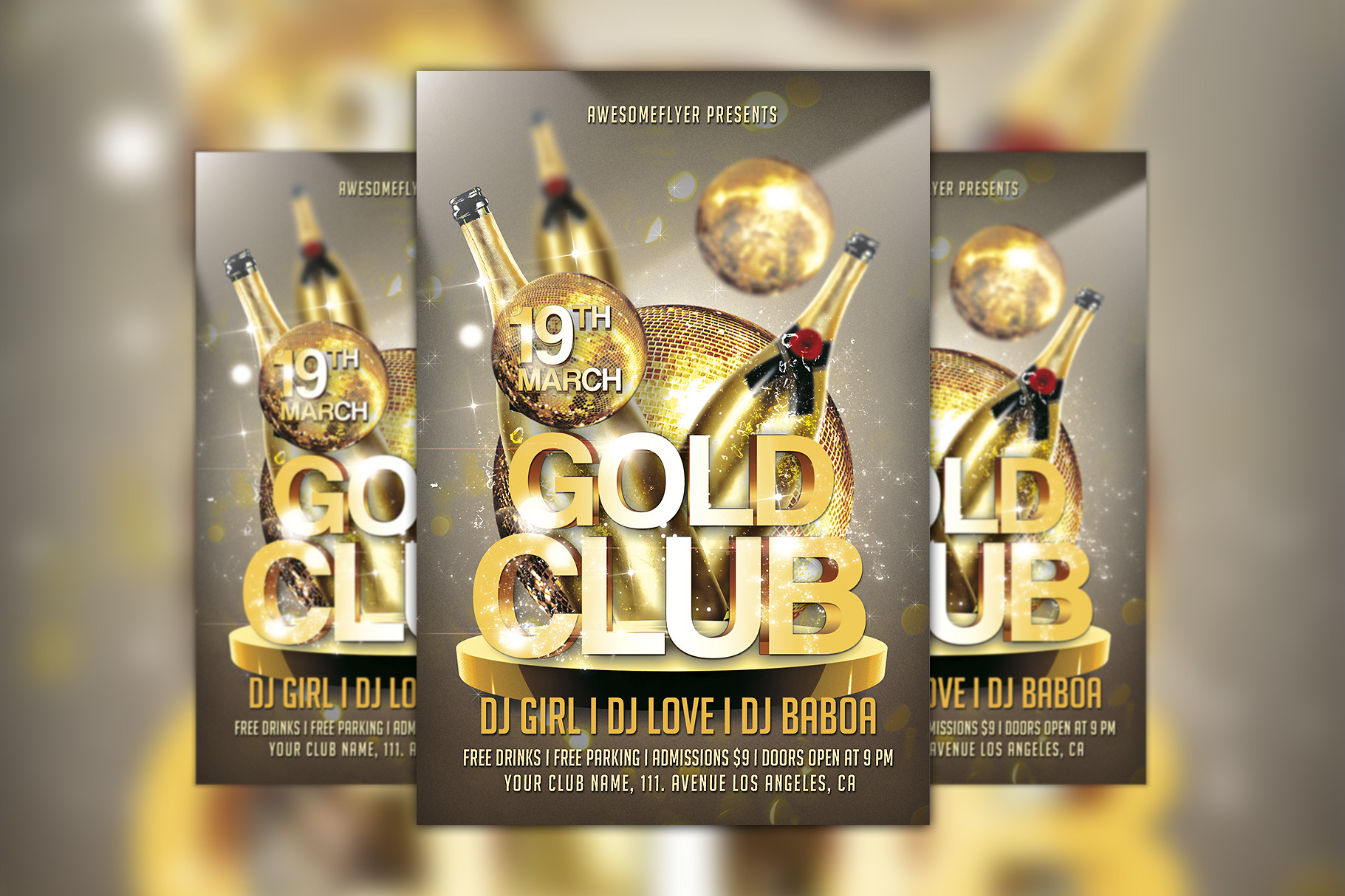 Gold Club Party Flyer Template, a Flyer Template by Flyermind
