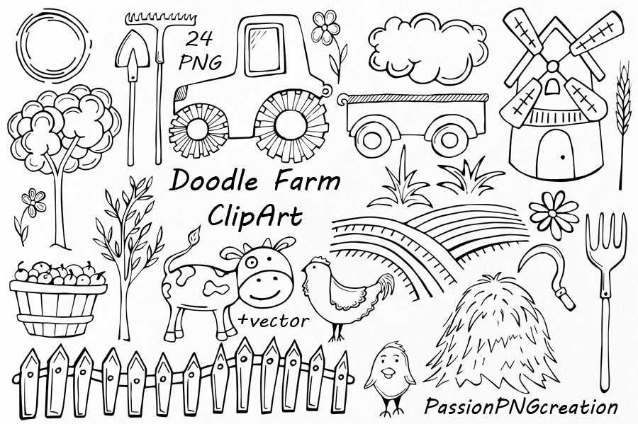Doodle Farm Clipart, an Illustration by PassionPNGcreation