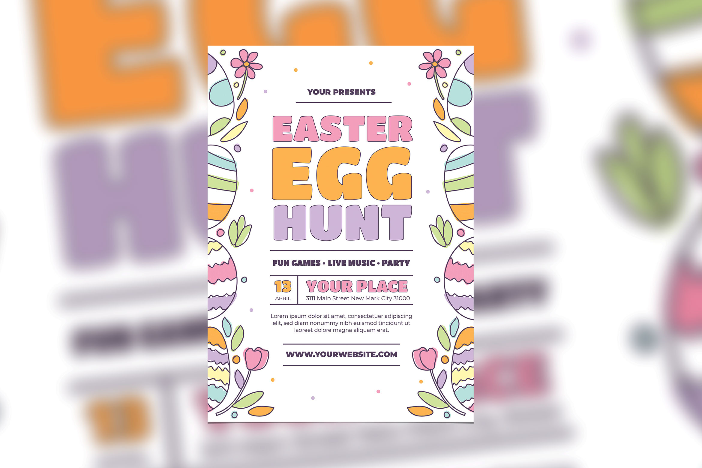 Doodle Easter Egg Hunts, a Flyer Template by Aiyari Graphic