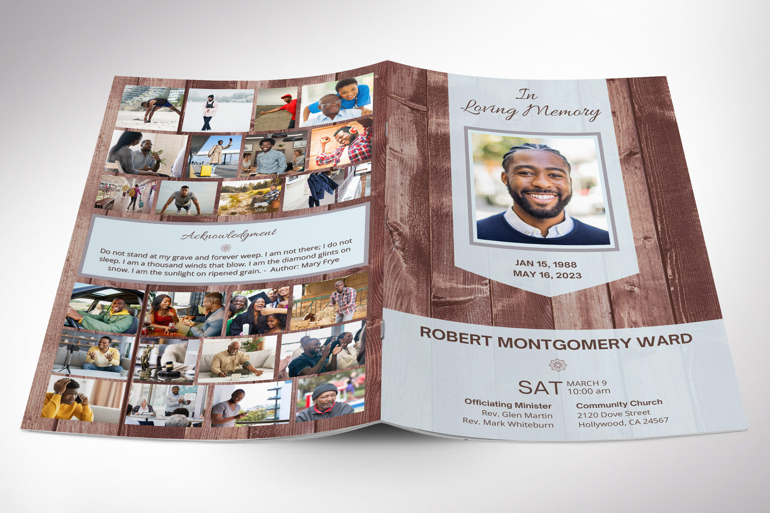 Brown Wood Funeral Program Template