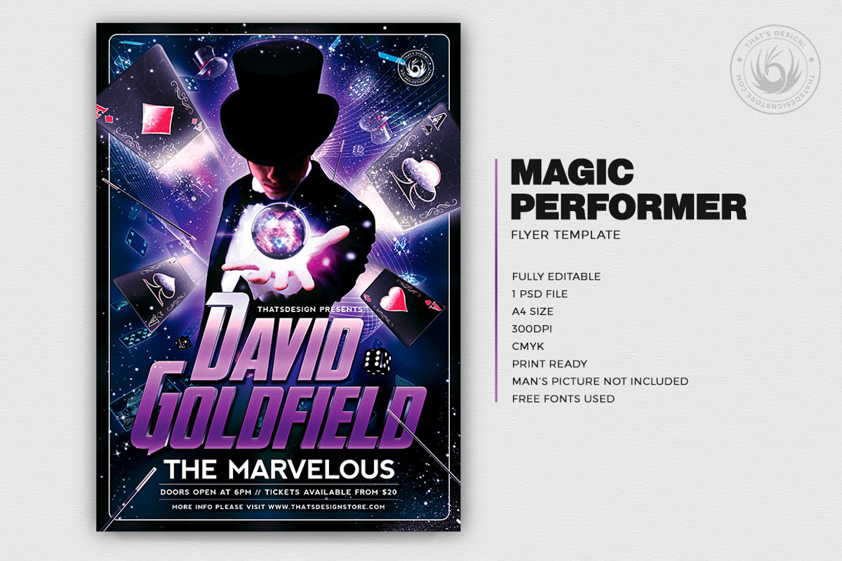 Magic Performer Flyer Template V2, a Flyer Template by ThatsDesign Art