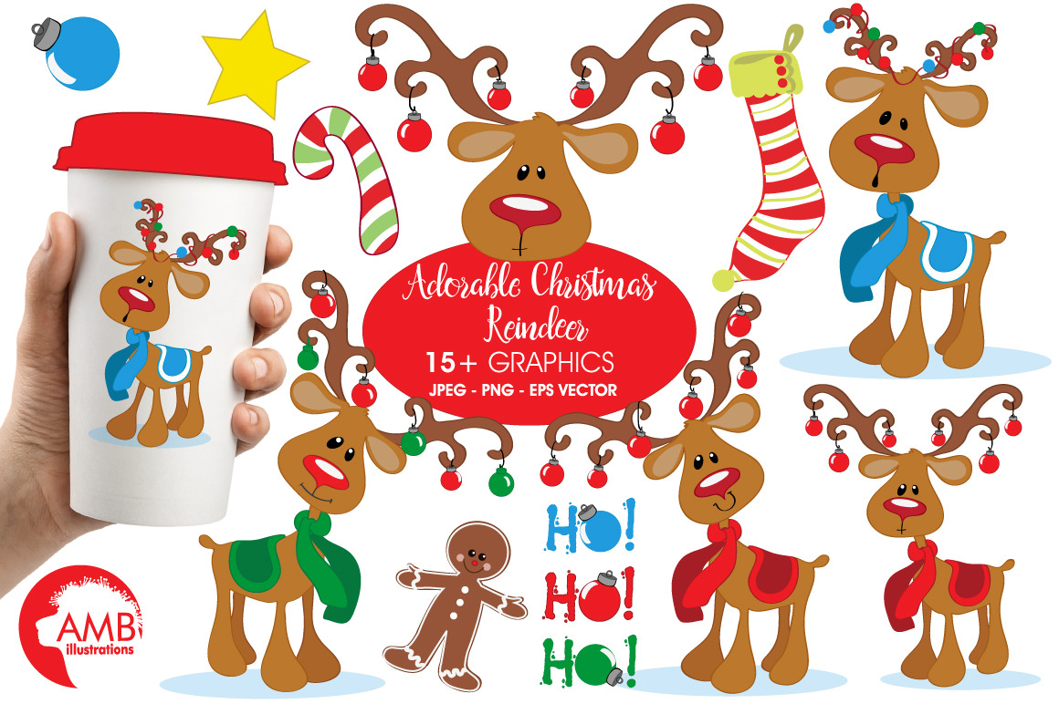 Christmas Reindeer Clipart AMB-500, an Illustration by AMBillustrations