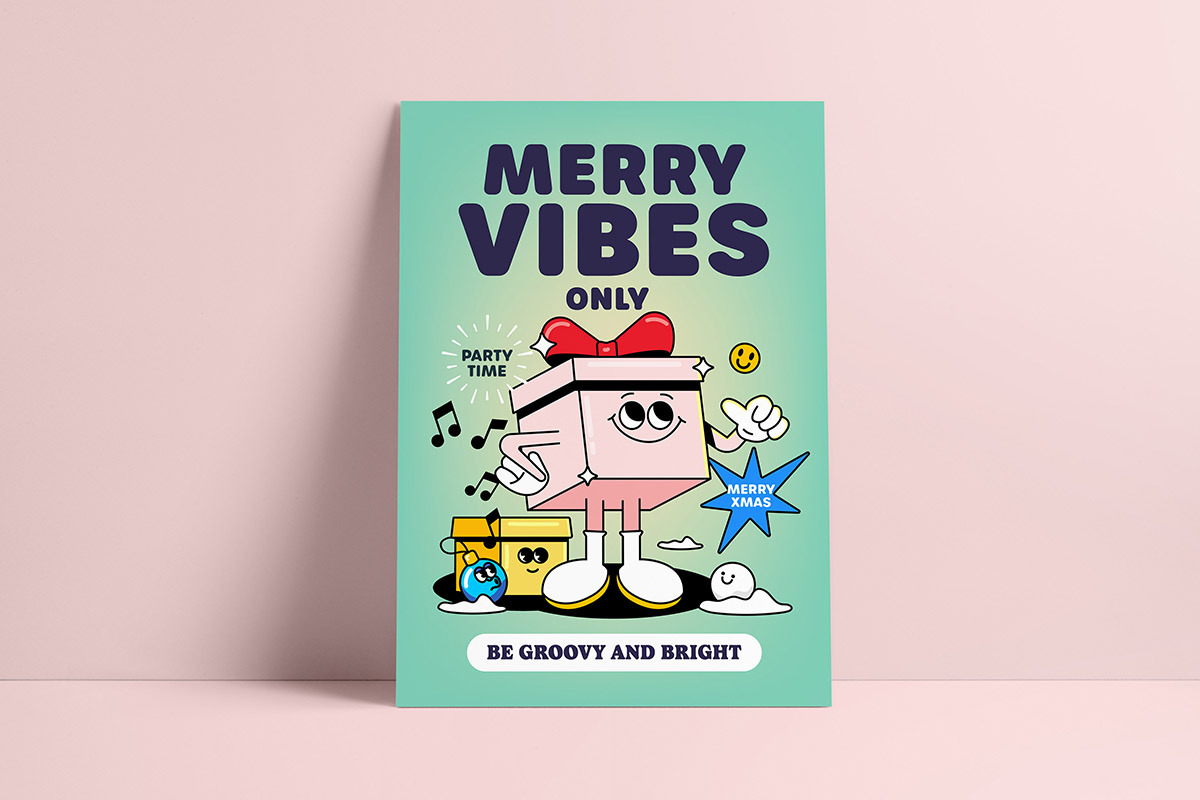 Groovy Christmas poster templates, a Seasonal Illustration by Creative ...