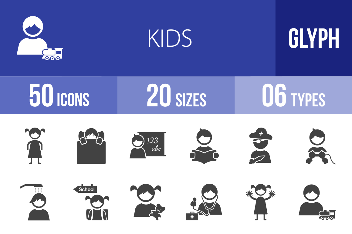 50 Kids Glyph Icons, an Icon by IconBunny