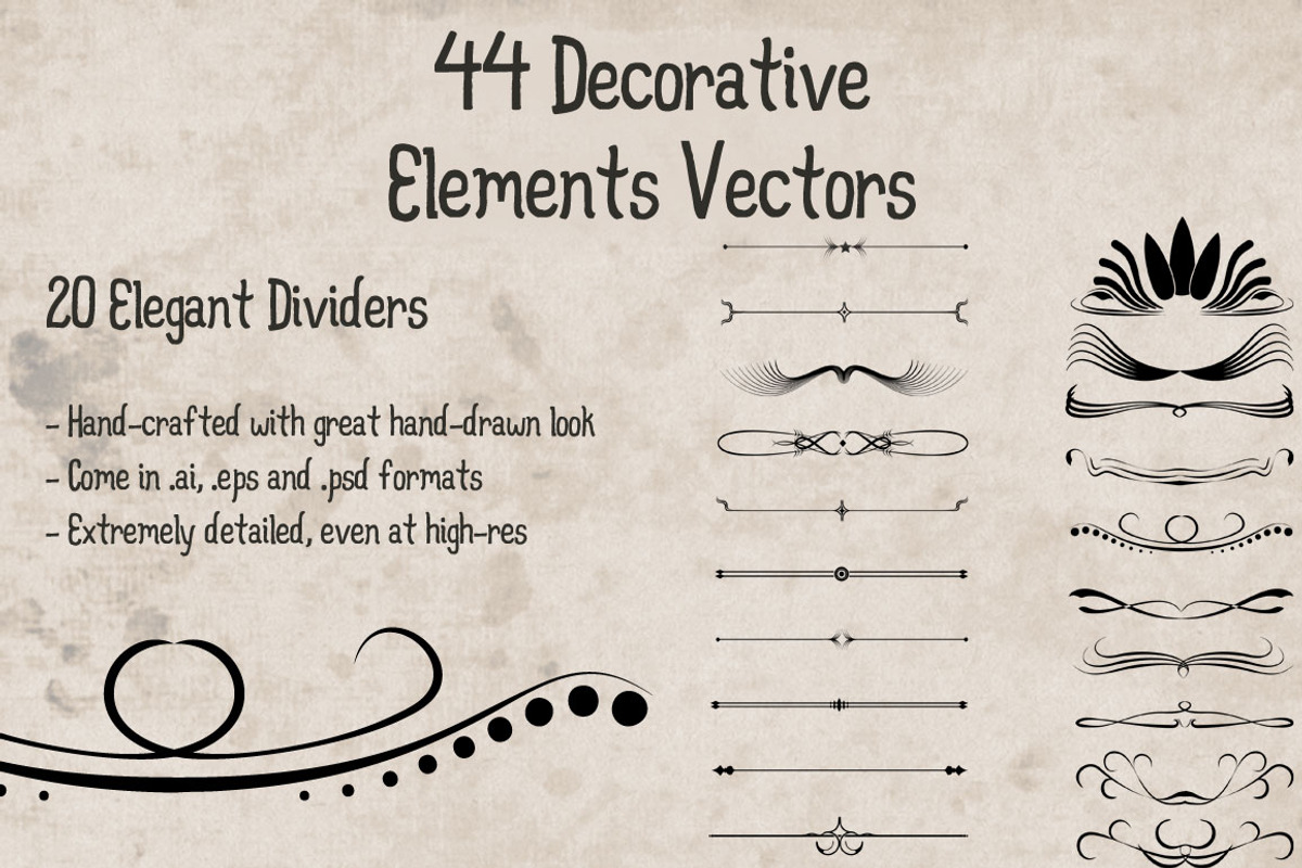 44 Decorative Vector Elements Pack, an Object Graphic by FanExtra