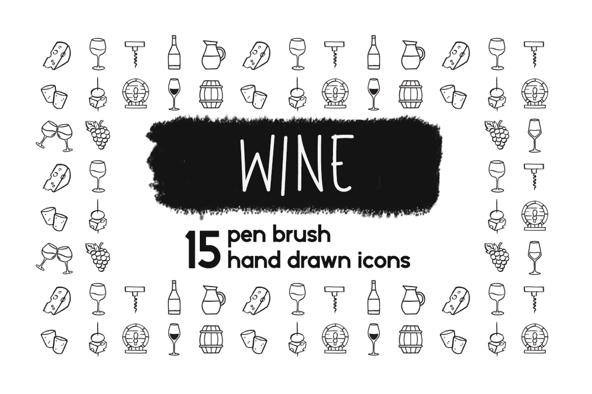 Pen Brush Hand Drawn Wine Set, an Object Graphic by Lillu