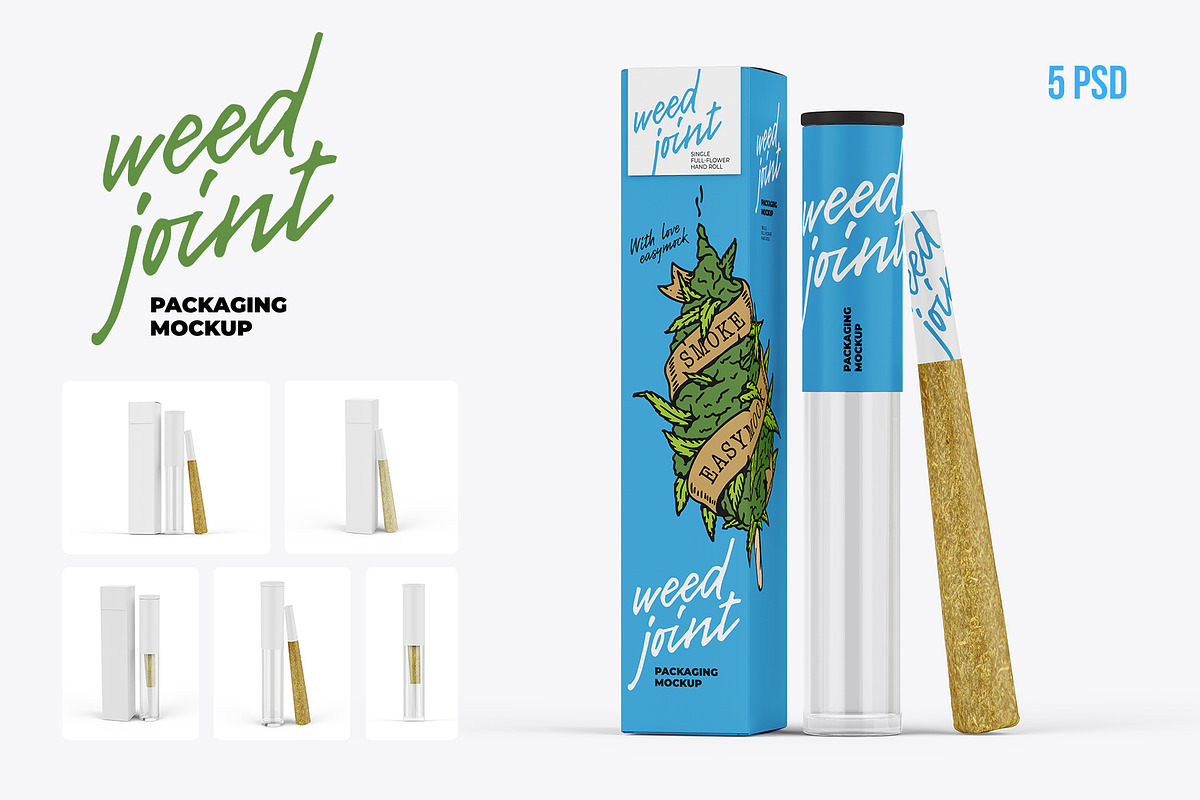 Weed Joint Pre-Roll Mockup - 5 PSD, a Product Mockup by easymock 2