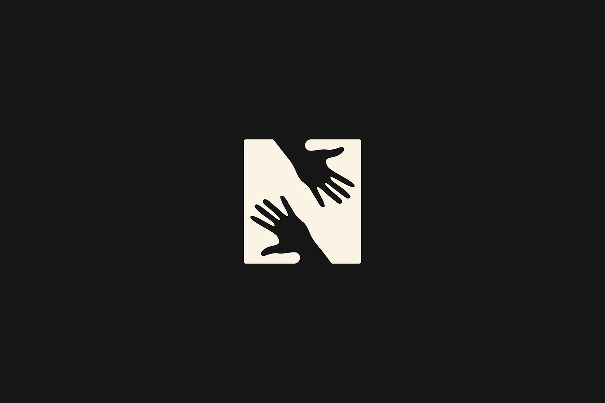 minimal N letter, initial hand logo