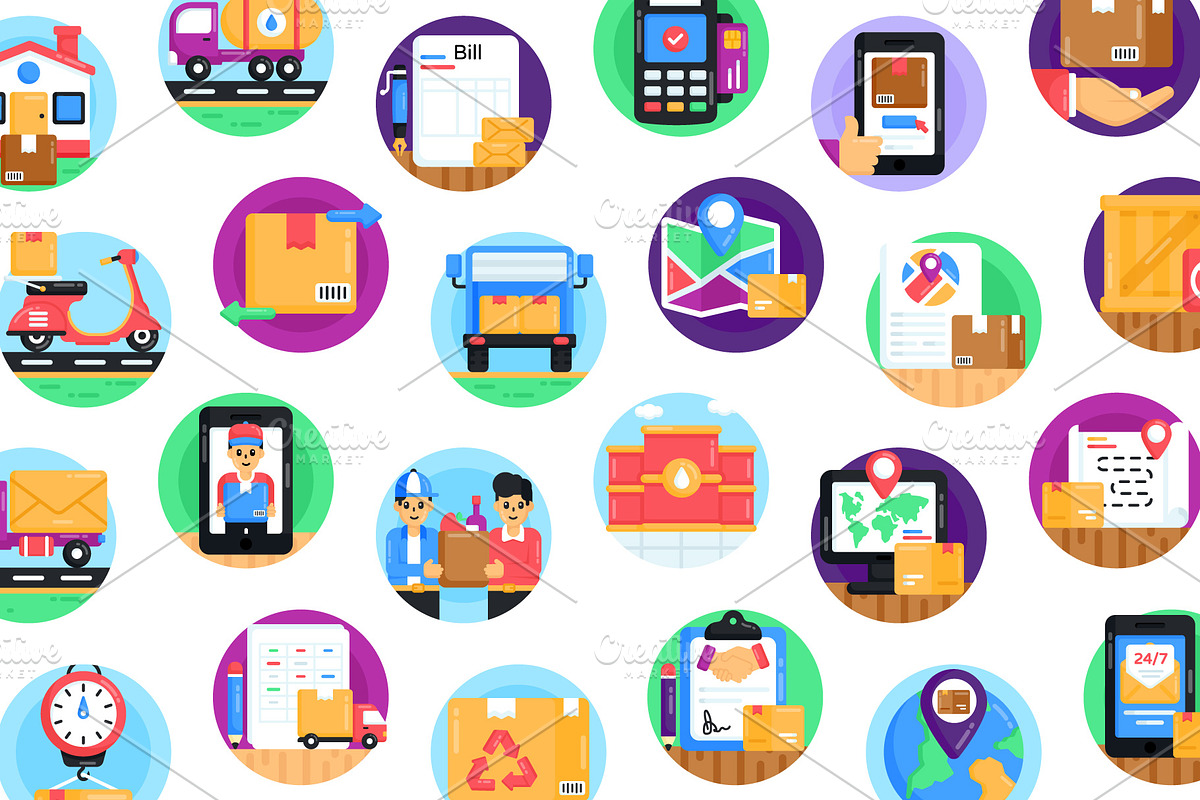Logistics Icons - 100 flat Vector Icon