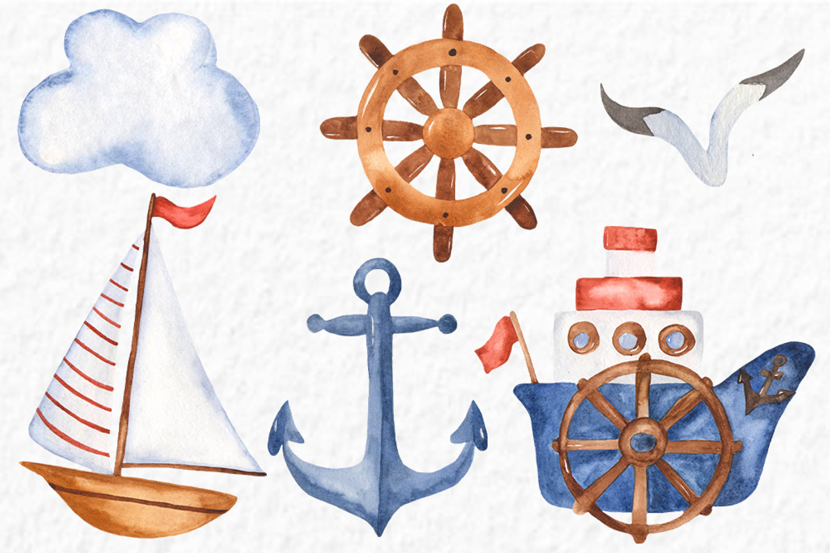 Water transport. Watercolor set., a Transportation Illustration by ...