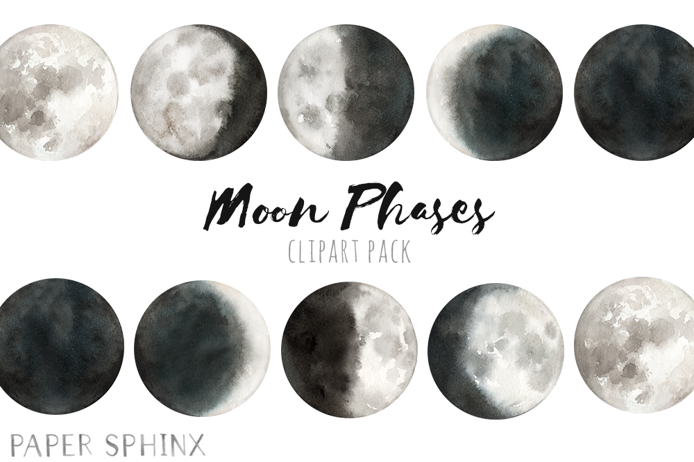 Watercolor Moon Phases, an Illustration by PaperSphinx