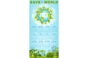 Ecology calendar template with green earth globe, an Illustration by ...