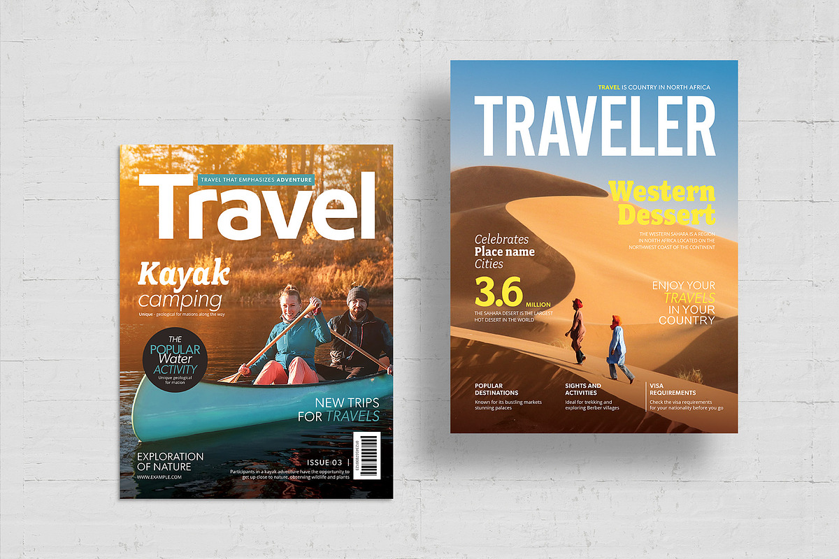 Travel Magazine Cover Templates, a Magazine Template by BrandPacks