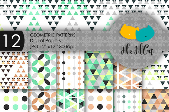 12 Geometric Digital Papers, a Pattern Graphic by Miss and Mister Cat
