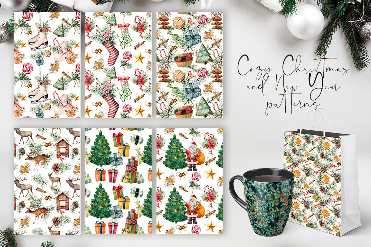 Elegant Christmas patterns bundle, a Seasonal Illustration by Yuliya ...