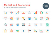 120 Flat Market and Economics Icons, an Outline Icon by Creative Stall