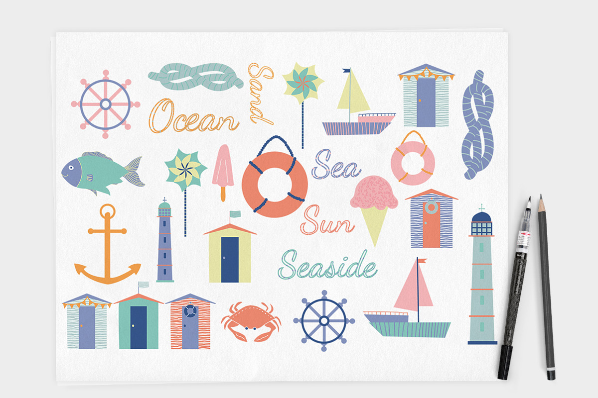 Nautical Seaside Vector Clipart, an Illustration by illuztrate