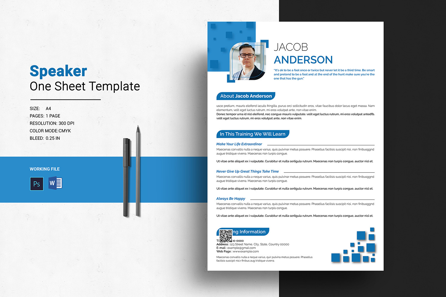Speaker One Sheet Template, a Flyer Template by crazyOWL