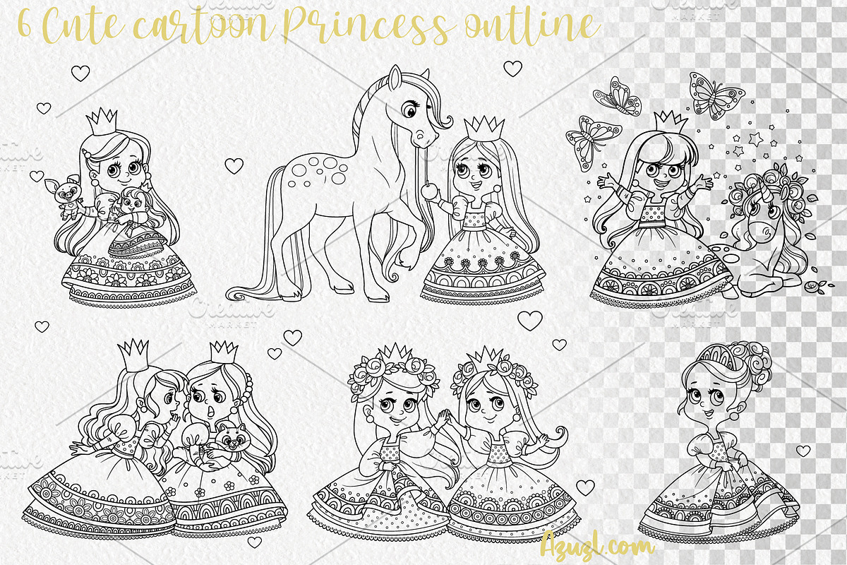 Cute cartoon Princess coloring pages, an Illustration by Azuzlikus ...