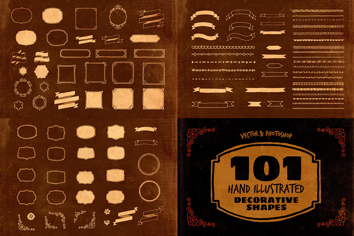 219 Hand Drawn Decorative Shapes, an Object Graphic by Cruzine