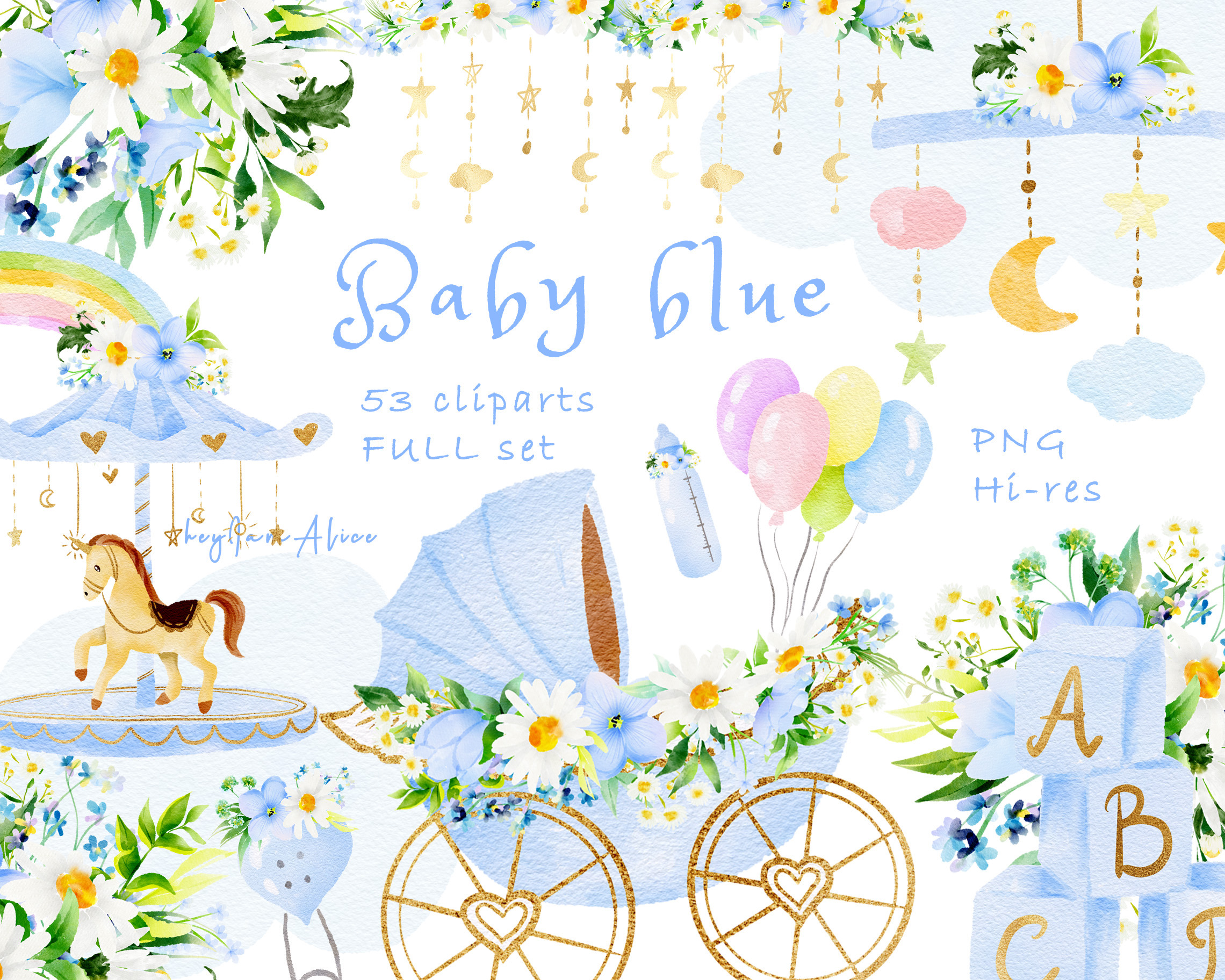 Baby newborn blue clipart | Creative Market
