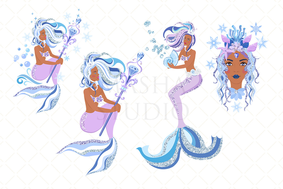 ICE QUEEN MERMAIDS clipart, an Illustration by Masha Studio