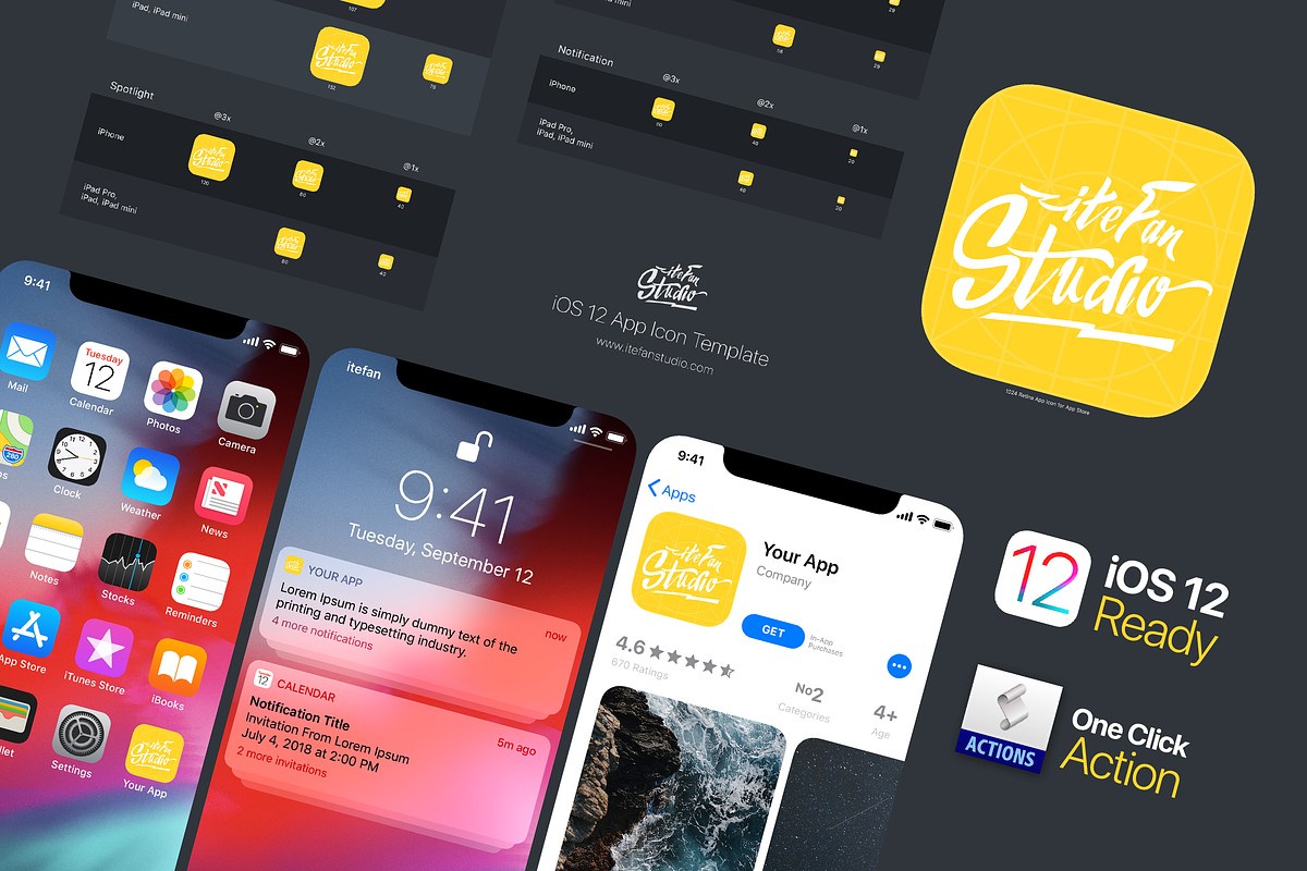 iOS 12 App Icon Template, an Action Add-On by itefan Studio | Creative ...