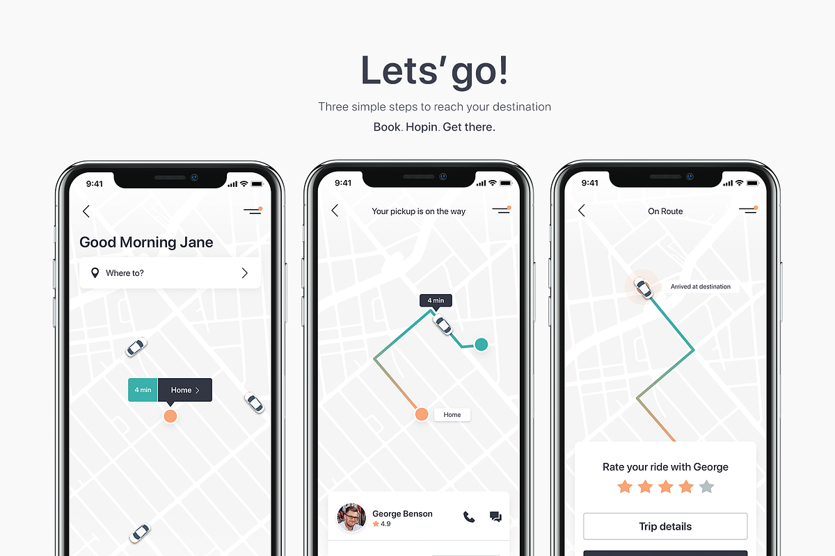 Hopin. Ride Booking App UI Kit, an UI Kit Template by Fabrx Design