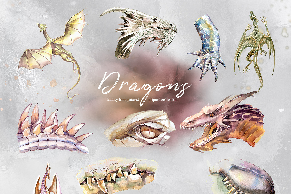 Watercolor Dragons Clipart Set, a Decorative Illustration by ...