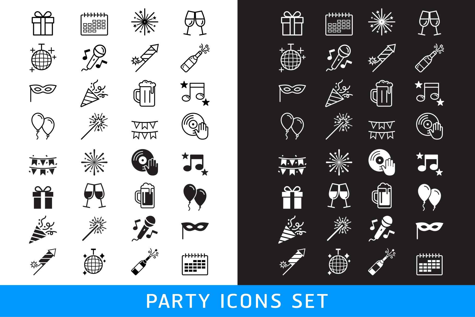 Party Icons Set, an Outline Icon by Graphixmania