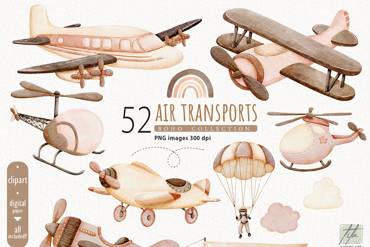 Watercolor Air Transport Clipart, a Transportation Illustration by ...
