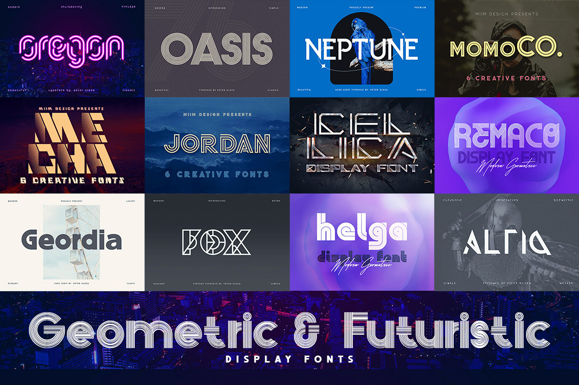 12 Geometric & Futuristic Fonts Bundle