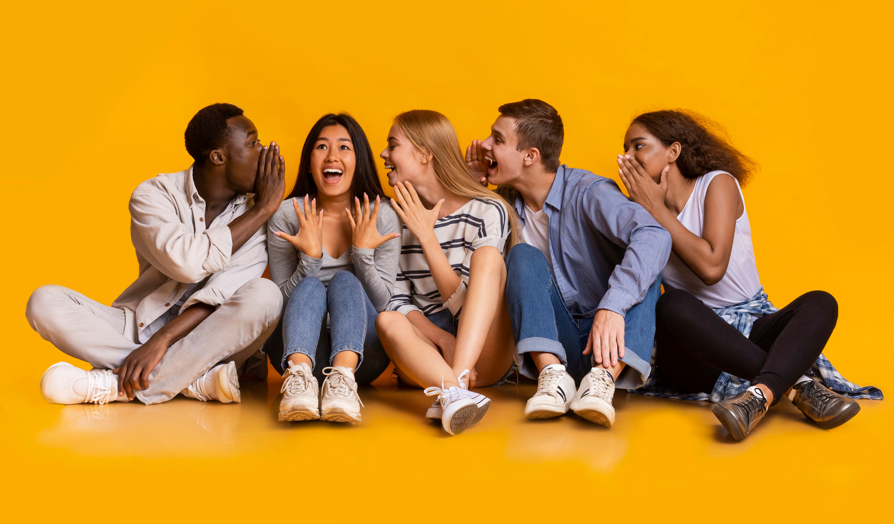 Group of multiracial friends sharing, a Background Photo by Prostock-Studio