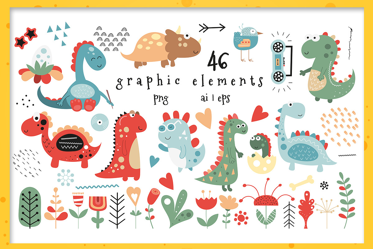 Dinosaur clipart & patterns bundle, an Animal Illustration by Nursery Art