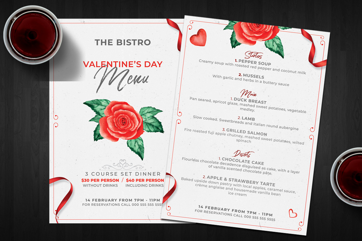 Valentines Day Menu Flyer Template, a Flyer Template by Hotpin