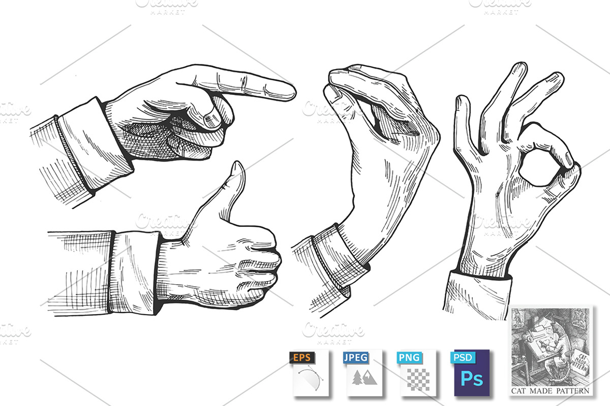 Male hand gestures, an Illustration by CatMadePattern