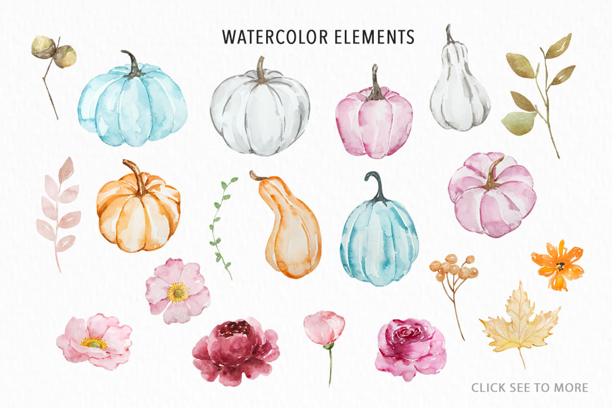Watercolor Pastel Pumpkins Clipart, an Illustration by SvetaArtStore