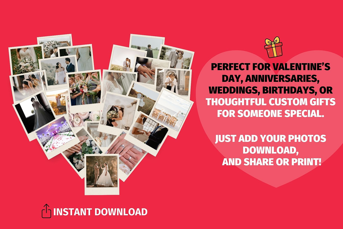 Heart Photo Collage Canva Template, a Design Template by GraphiCarola