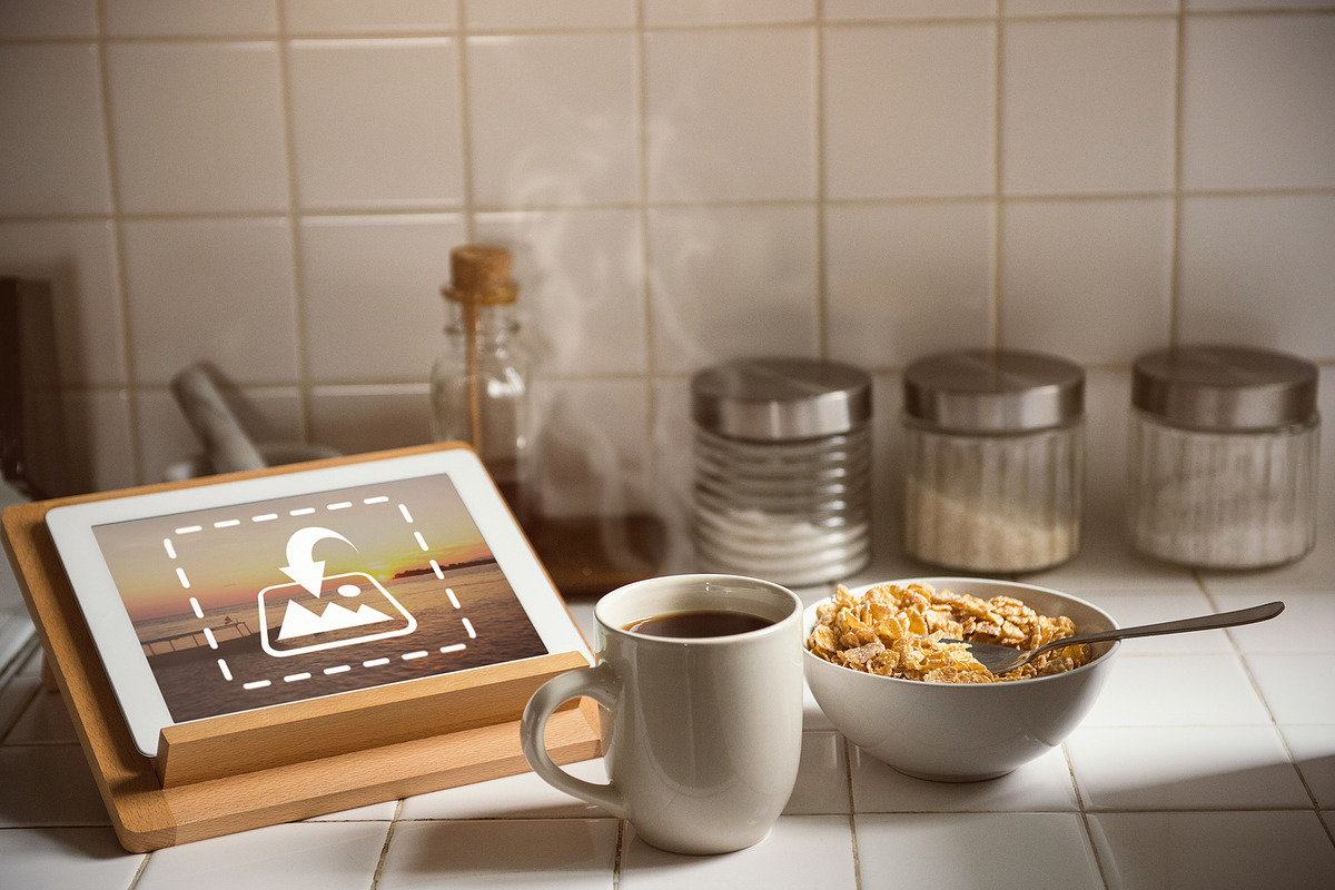 Tablet In Kitchen Mockup, a Templates & Theme by wavebreak