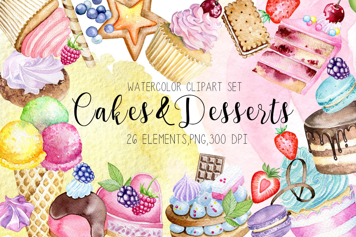 Cakes & Desserts Watercolor Clipart, an Illustration by SimpleWishesArt