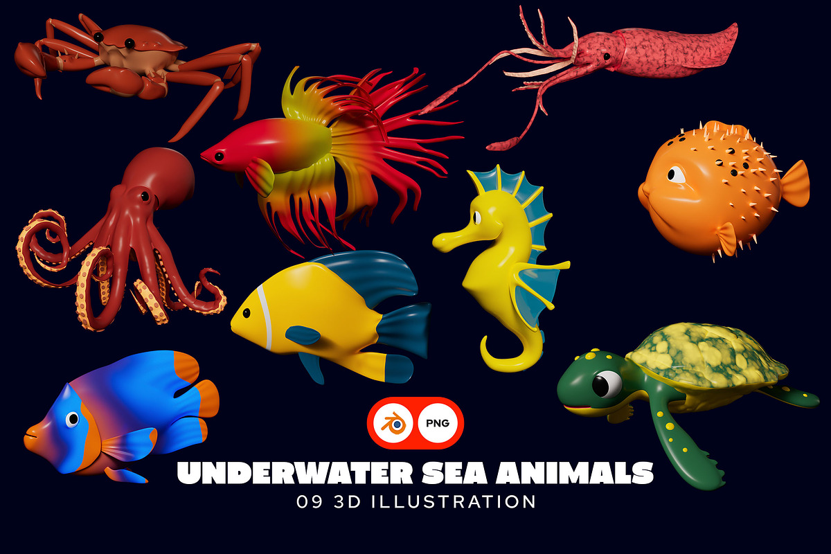 Underwater Sea Animals 3D, an Object 3D Model by iDoodle Studio ...