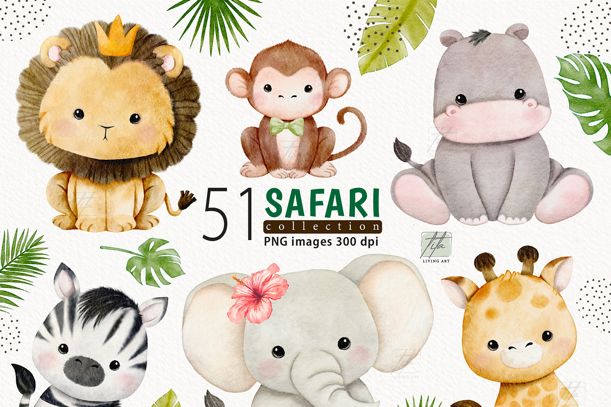 Watercolor Safari Clipart, an Animal Illustration by TitaLivingArt
