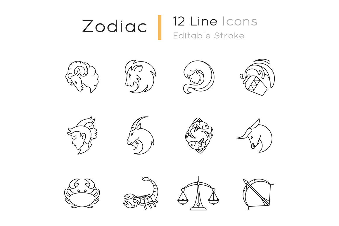 Zodiac signs linear icons set, an Outline Icon by bsd studio | Creative ...
