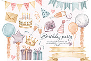 Watercolor Birthday Party Clipart